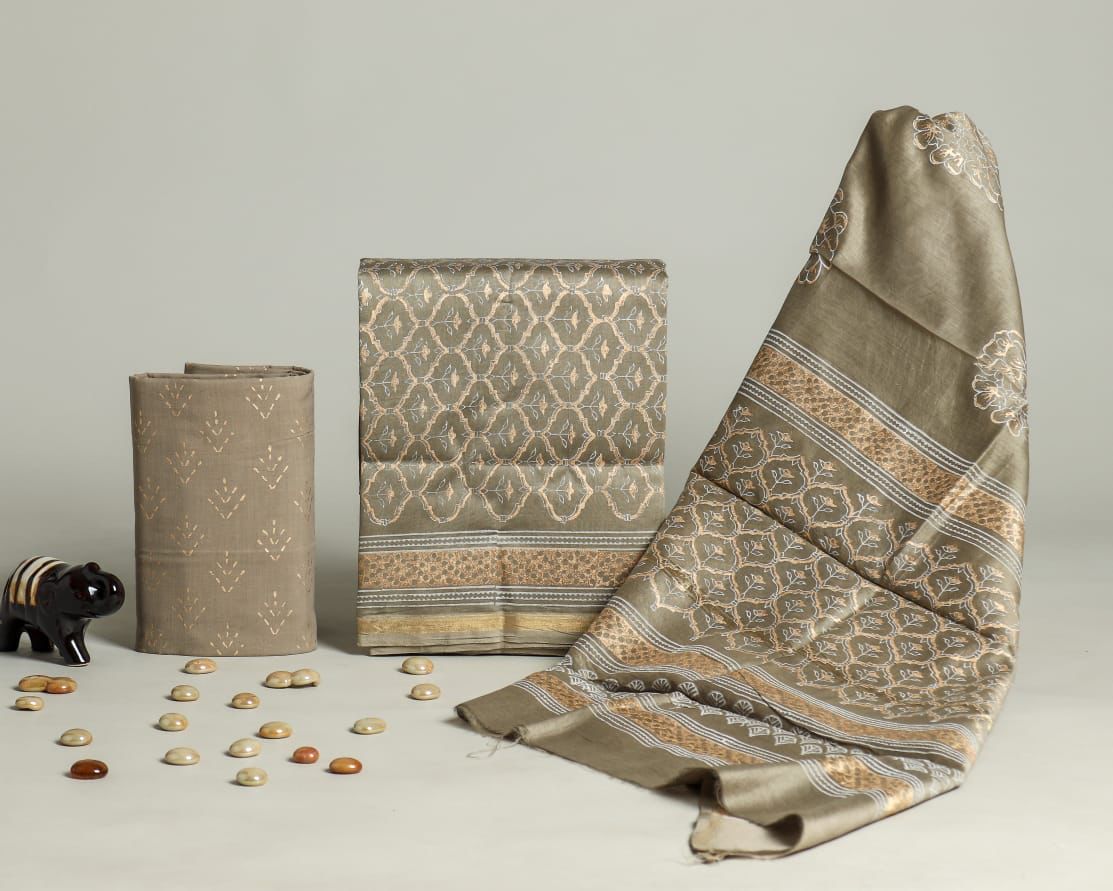 Bagru Hand Block Print Chanderi Silk Suit Set With Premium Chanderi ...