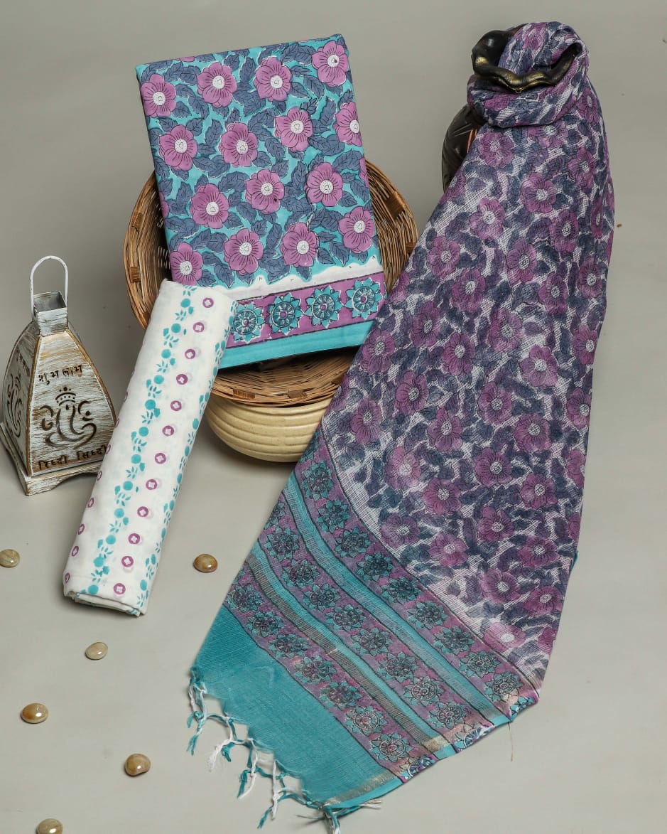 Yuvi Style Hand Block Pure Cotton Suit With Kota Doria Dupatta ...