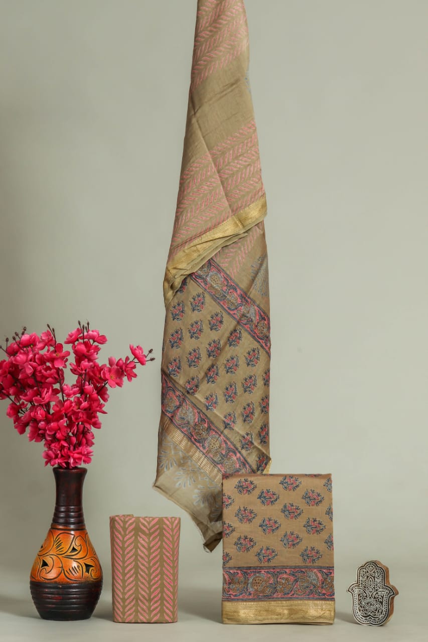 Designer Hand Block Print Maheshwari Silk Suit Set Mslys176 – Yuvi style