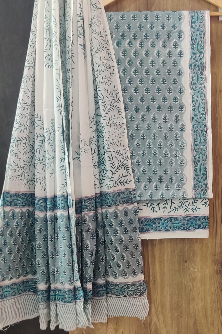 Yuvi Style Hand Block Print Pure Cotton Suit With Cotto Mmul Dupatta ...
